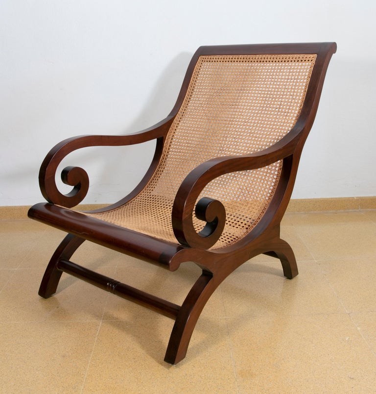 Pair of Mahogany Wooden Armchairs with Wicker Grid Seats For Sale at ...