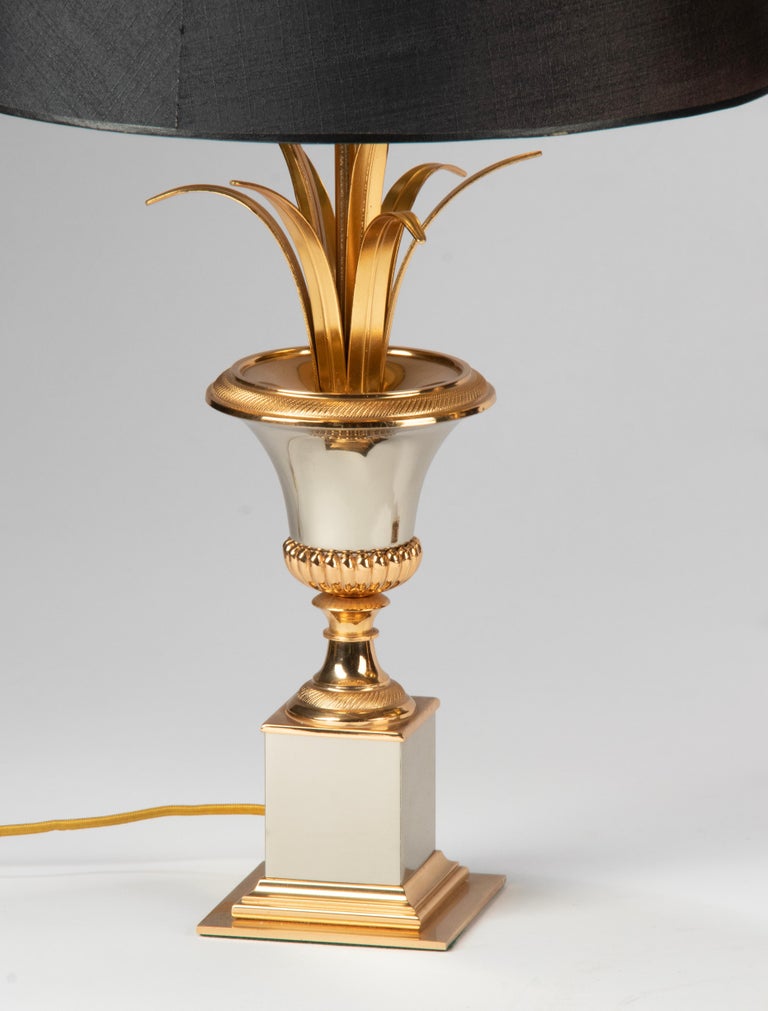 Pair of Maison Charles Style Brass and Chrome "Vase Roseaux" Table ...