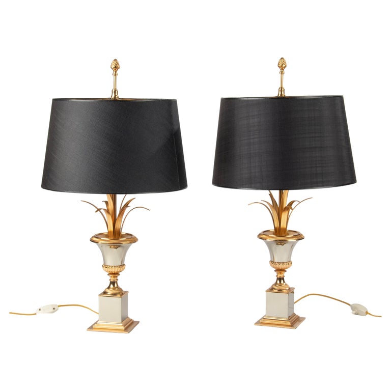 Pair of Maison Charles Style Brass and Chrome "Vase Roseaux" Table ...