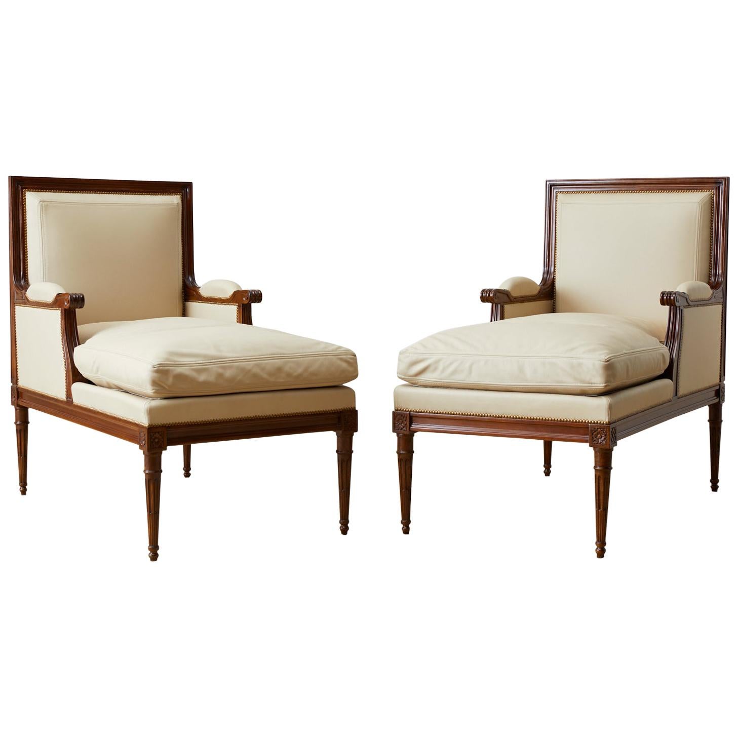 Pair of Maison Jansen Louis XVI Style Long Bergere Armchairs at 1stDibs