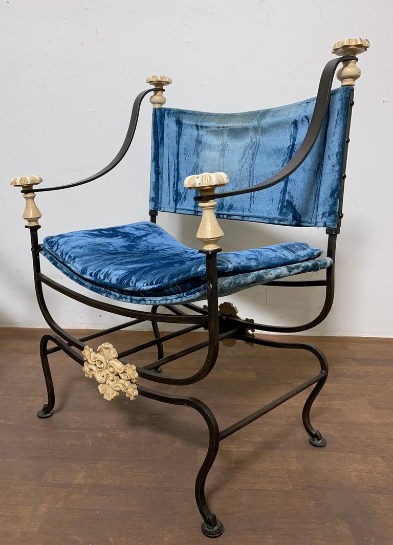 Pair of Maison Jansen Style Wrought Iron Campaign Chairs, Circa 1950s ...
