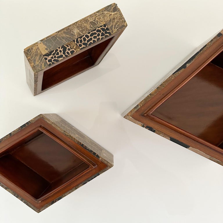 Pair of Maitland Smith Marble Lidded Boxes For Sale at 1stDibs