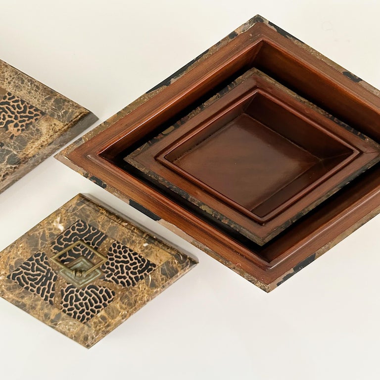 Pair of Maitland Smith Marble Lidded Boxes For Sale at 1stDibs