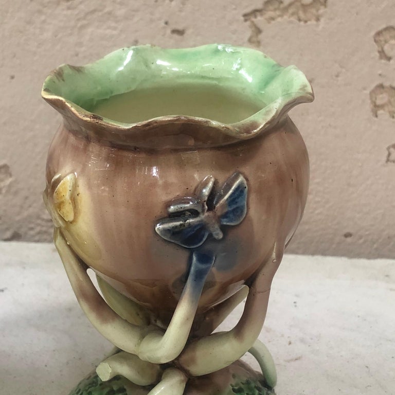 Pair of Majolica Palissy Vases with Butterflies Thomas Sergent, circa ...