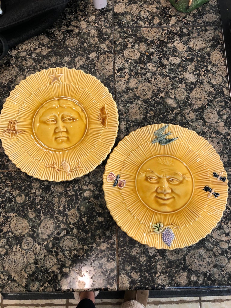 Pair of Majolica Sun Plates circa 1890 at 1stDibs