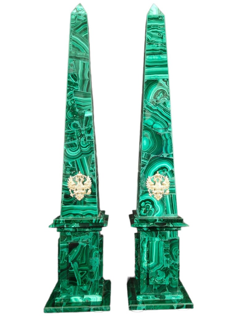 Pair of Malachite Obeliks Decorative Russian Malachite 20th Century For ...