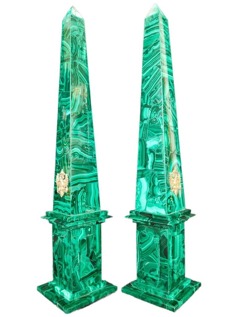 Pair of Malachite Obeliks Decorative Russian Malachite 20th Century For ...