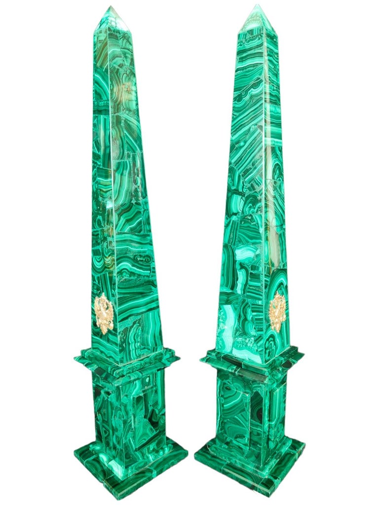Pair of Malachite Obeliks Decorative Russian Malachite 20th Century For ...