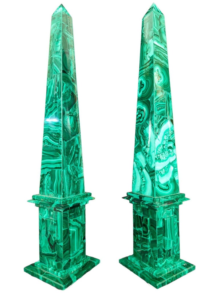 Pair of Malachite Obeliks Decorative Russian Malachite 20th Century For ...