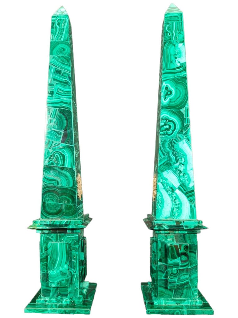 Pair of Malachite Obeliks Decorative Russian Malachite 20th Century For ...