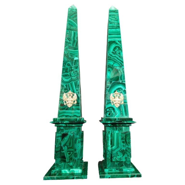 Pair of Malachite Obeliks Decorative Russian Malachite 20th Century For ...