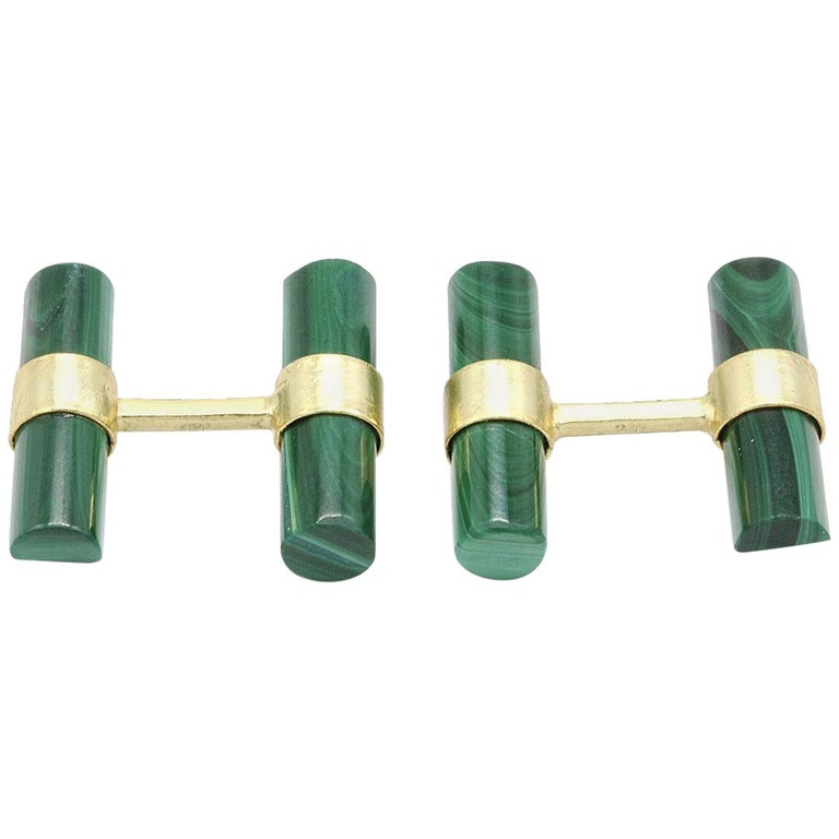 Pair of Malachite Silver Gilt Baton Cufflinks For Sale at 1stDibs