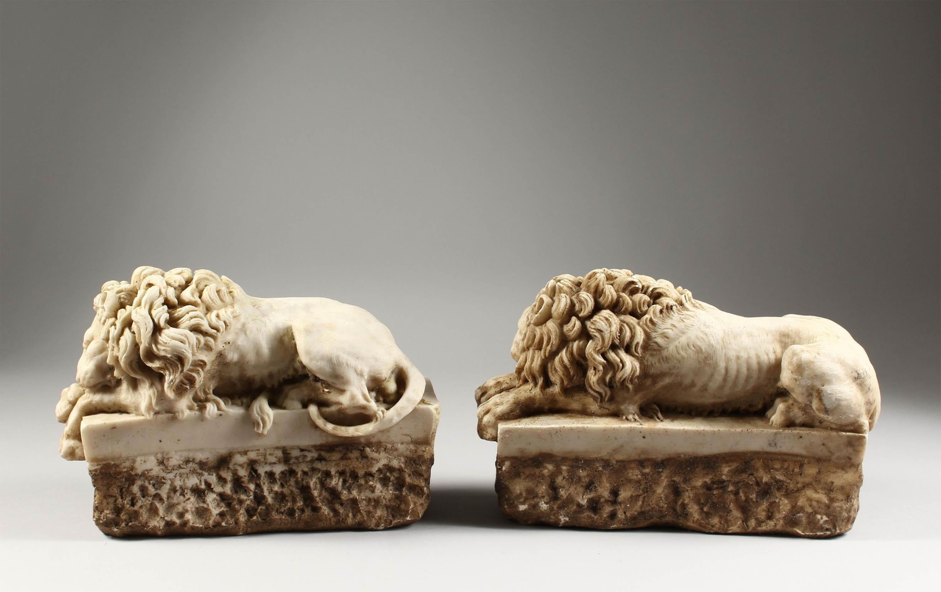 Pair of Alabaster Canova Lions Sculptures For Sale at 1stDibs