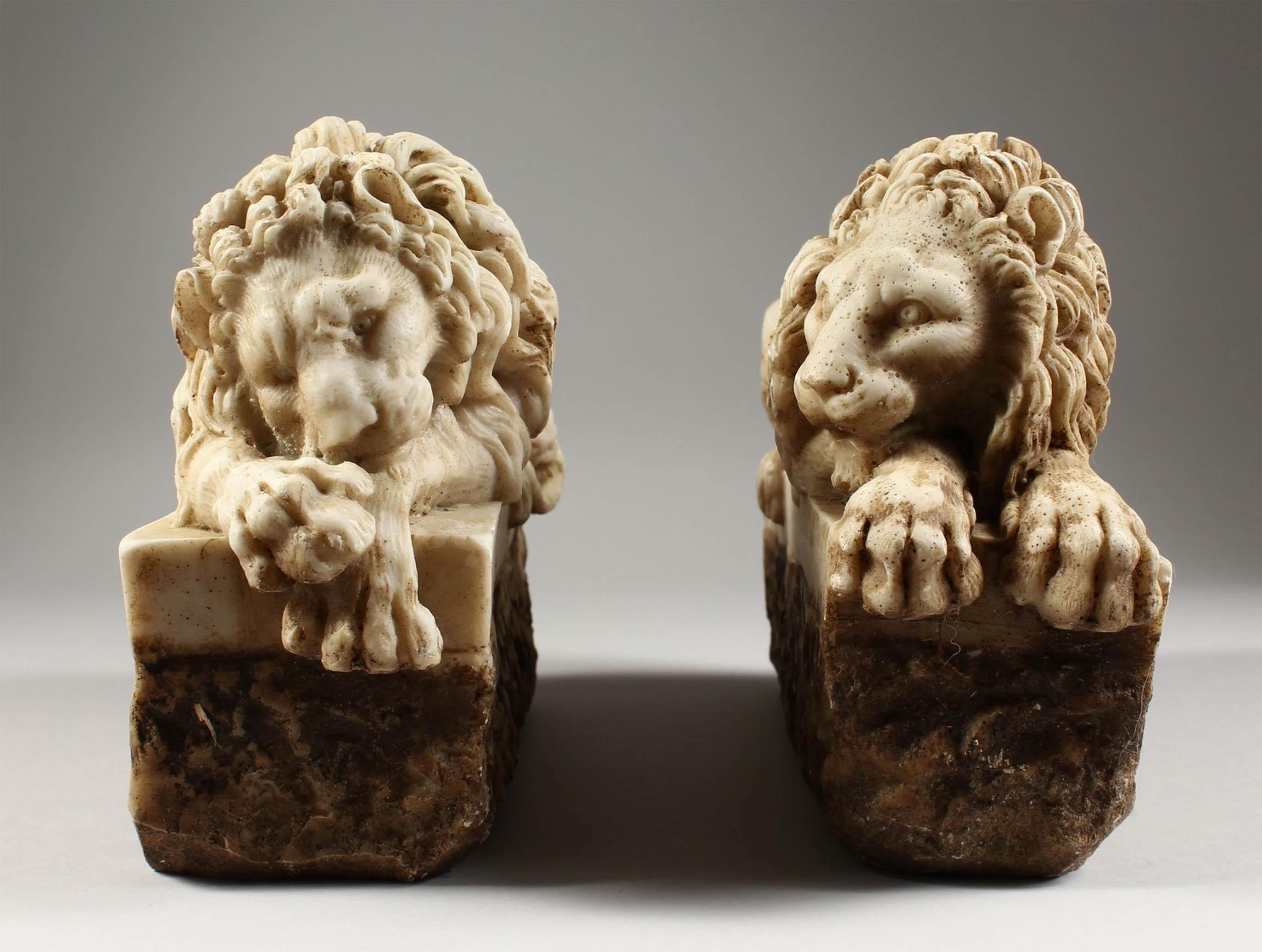 Pair of Alabaster Canova Lions Sculptures For Sale at 1stDibs