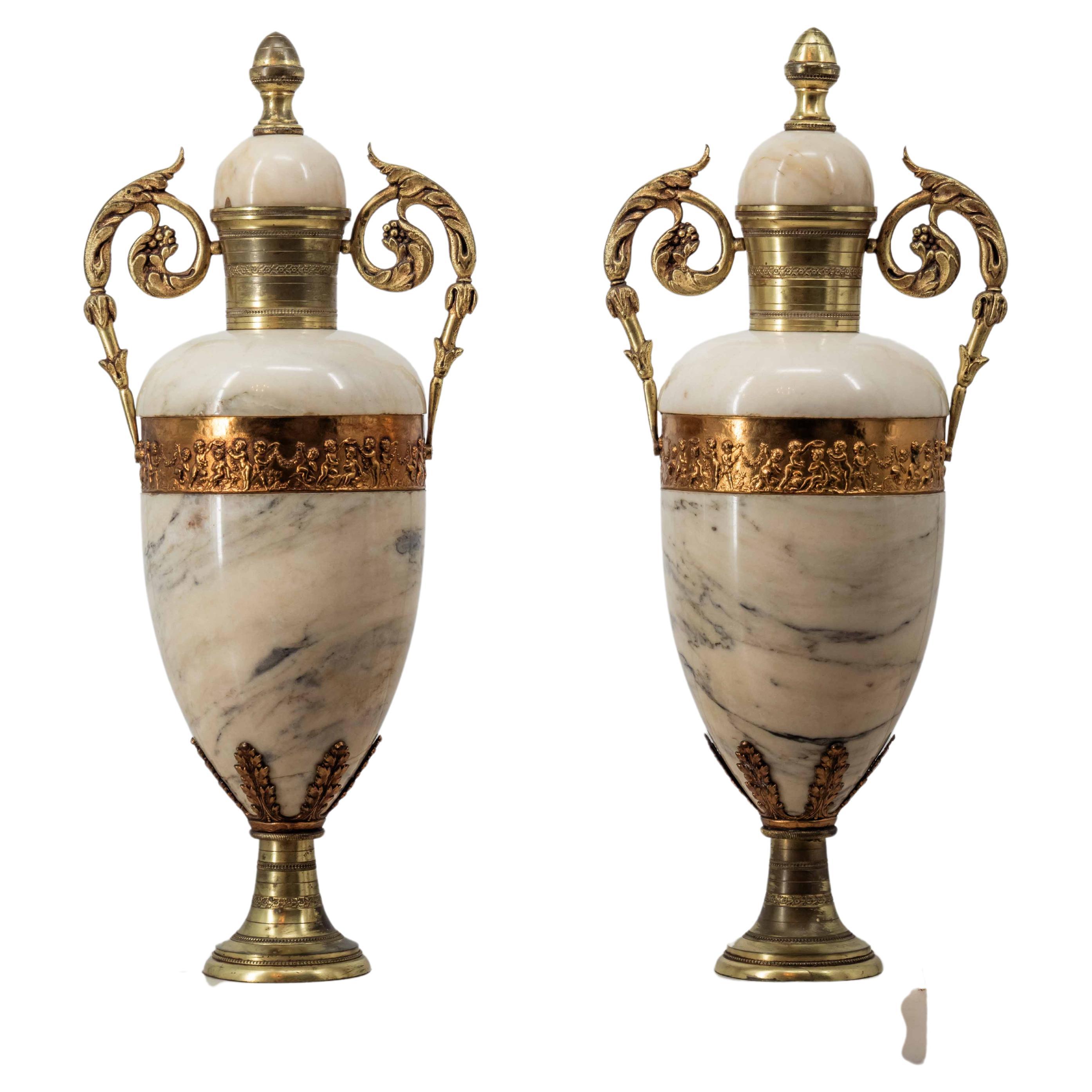 Pair of marble cassolettes vases For Sale at 1stDibs
