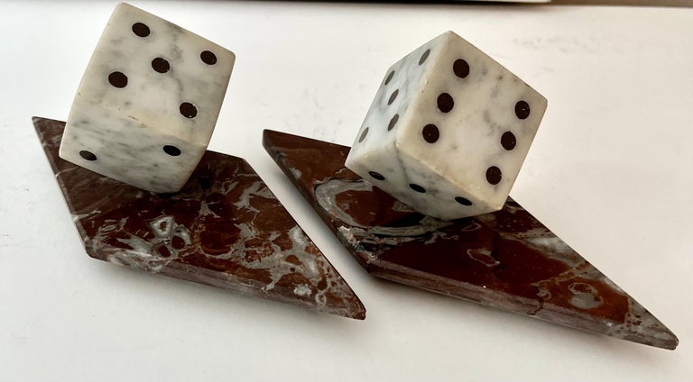 Pair of Marble Dice Bookends with Marble Bases For Sale at 1stDibs