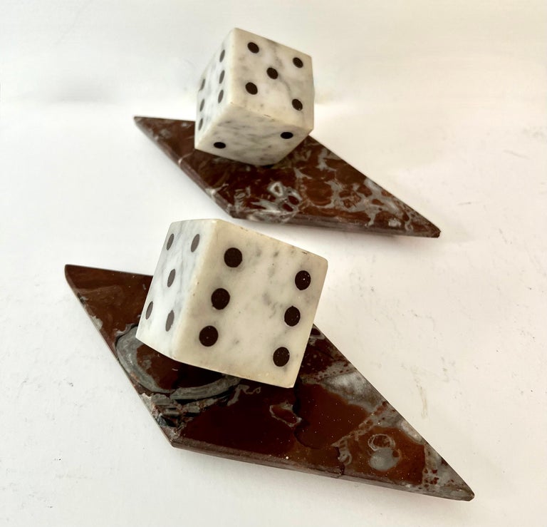 Pair of Marble Dice Bookends with Marble Bases For Sale at 1stDibs