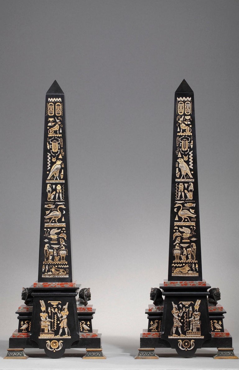 Pair of Marble Obelisks in the Egyptian Style, 19th Century at 1stDibs