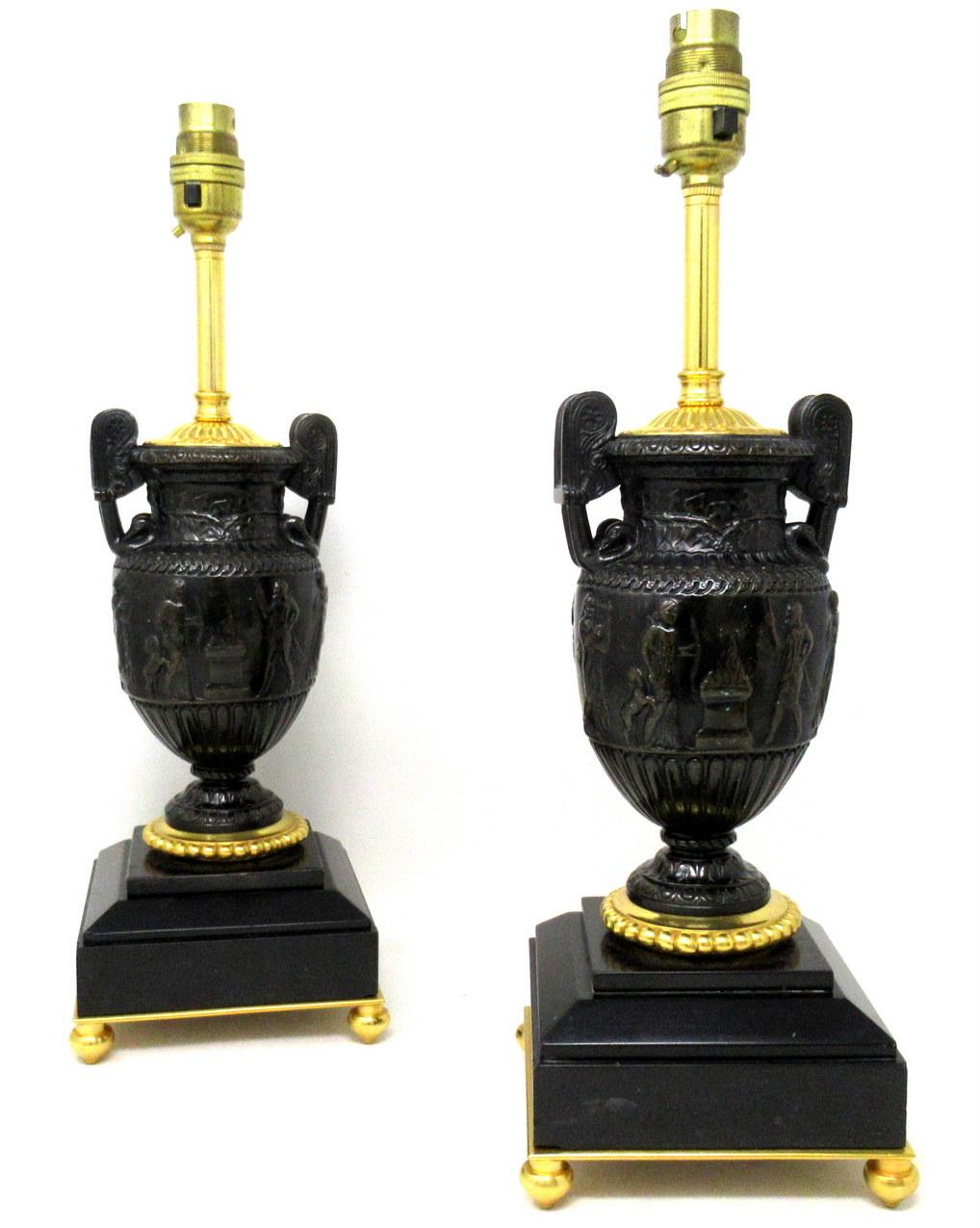 Pair of Marble Ormolu and Bronze Dore Electric Table Lamps Townley Urn ...