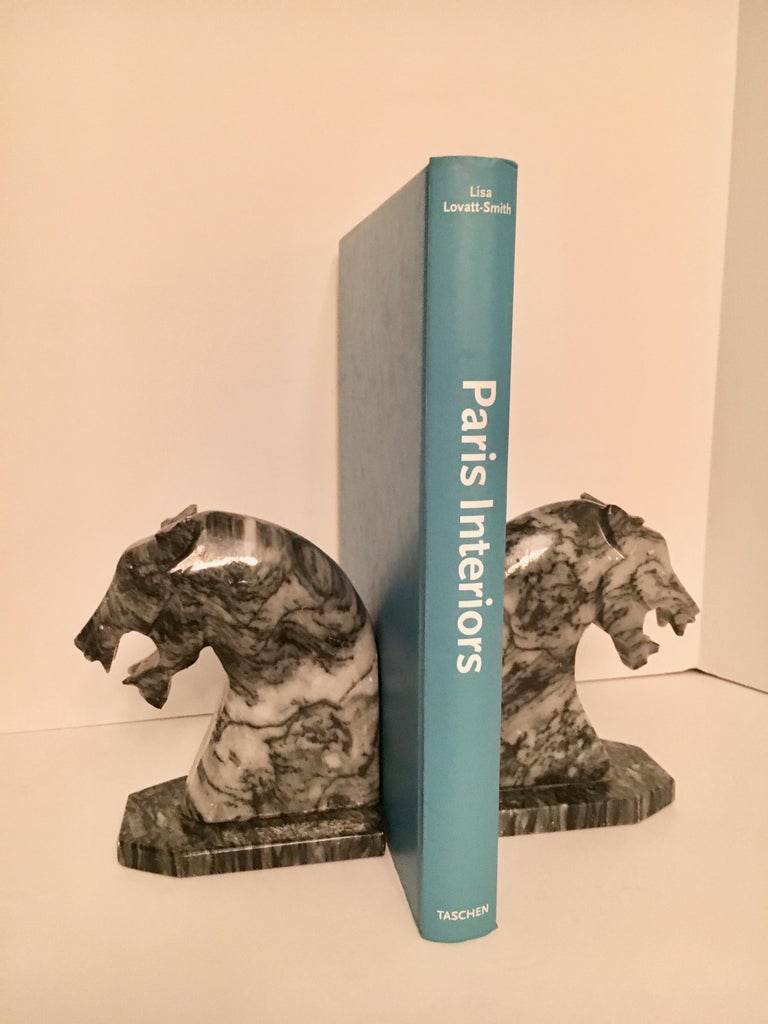 Pair of Marble Tiger Bookends at 1stDibs