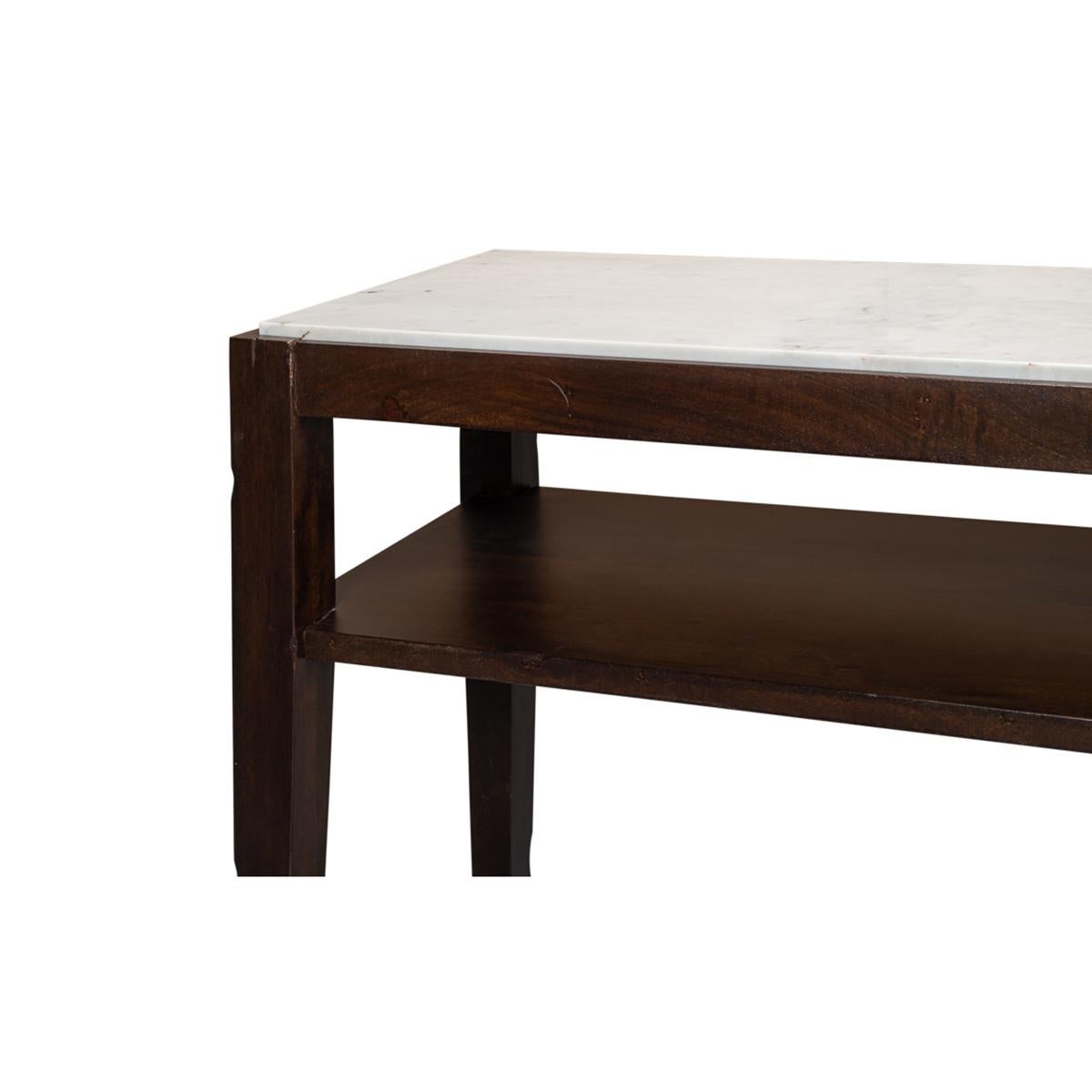 Pair of Marble Top Two Tier Console Tables For Sale at 1stDibs