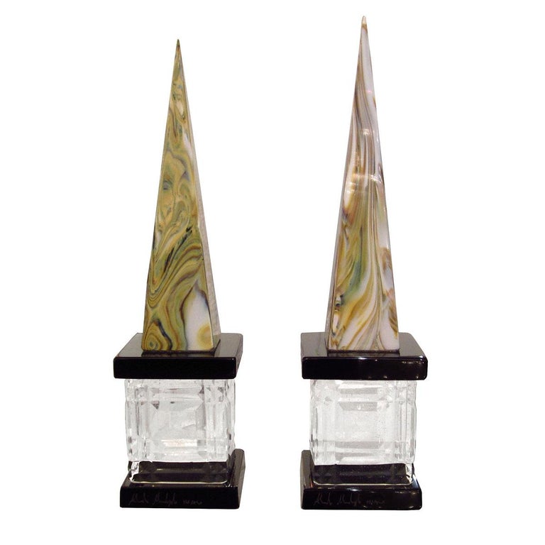 Pair of Marbleized Murano Glass Obelisks at 1stDibs