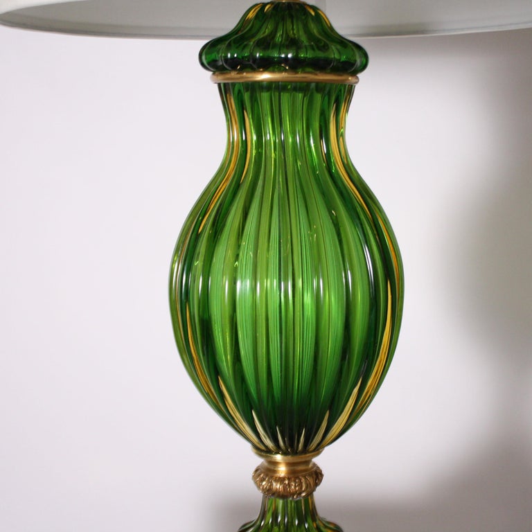Pair of Marbro for Seguso Murano Green Lamps, circa 1950 at 1stDibs
