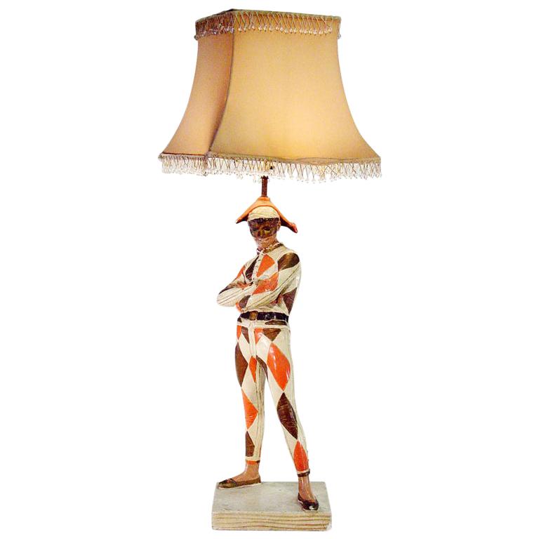 Harlequin Figurative Lamp with Glass Beaded Shade By Marlboro For Sale ...