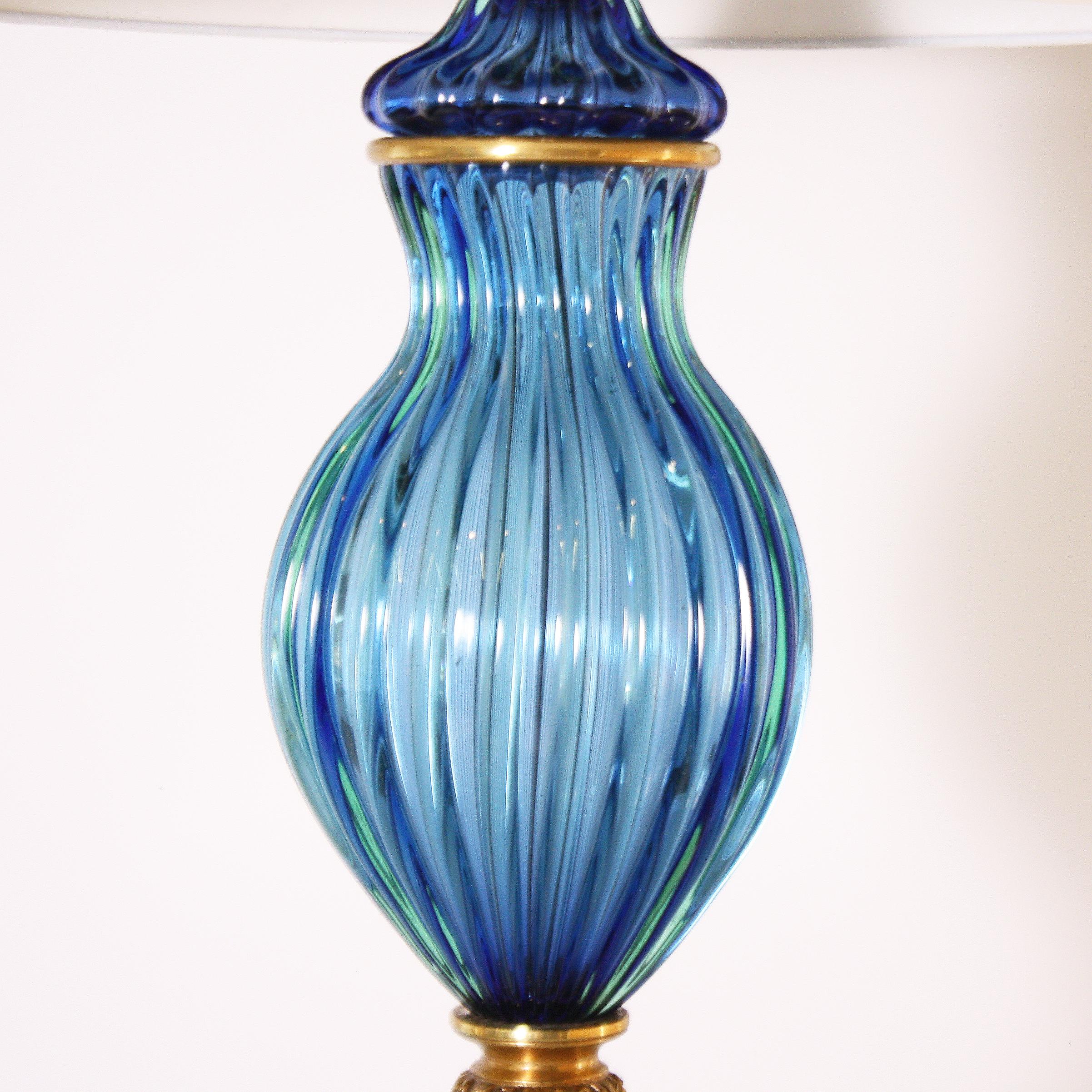 Pair of Marbro Murano Glass Lamps with Brass Detailing, circa 1950 at ...