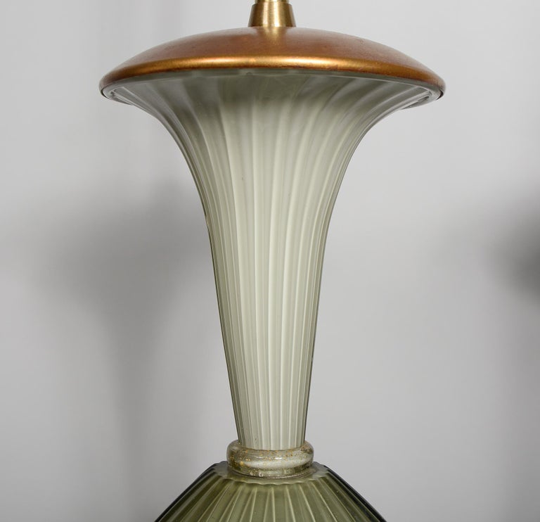 Pair of Marbro Murano Ribbed Glass Table Lamps For Sale at 1stDibs