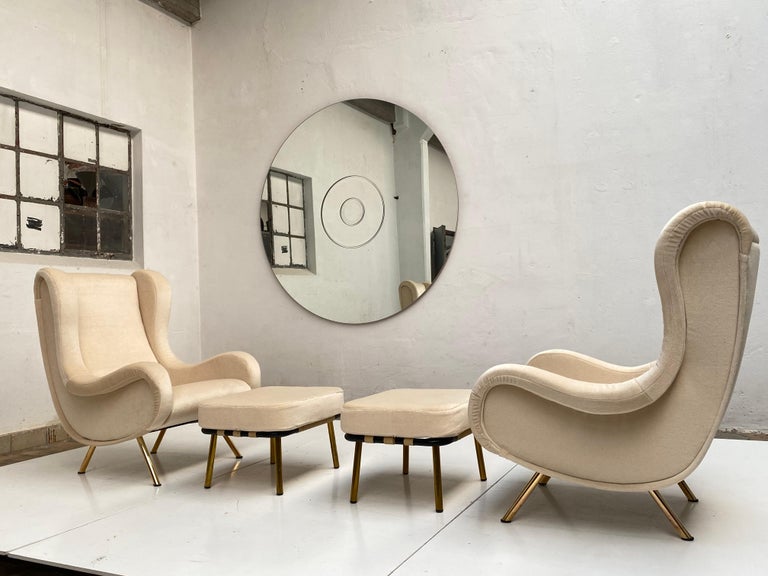 Pair of Marco Zanuso 'Senior' Chairs Mohair Velvet + Ottoman Arflex ...