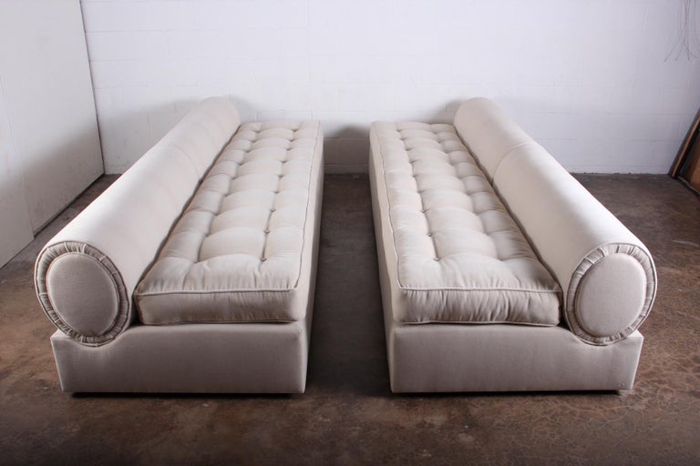 Pair of Marge Carson Slipper Sofas in Mohair at 1stDibs