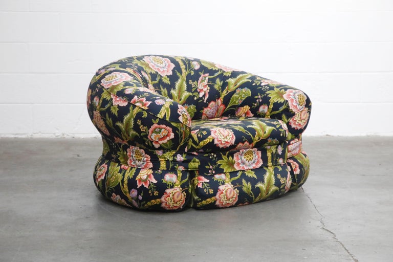 Pair of Mario Bellini Styled Floral Chintz Fabric Lounge Chairs at ...