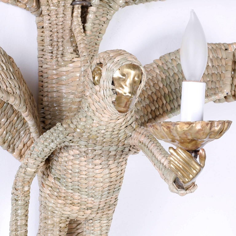 Pair of Mario Torres Wicker Monkey Sconces at 1stDibs