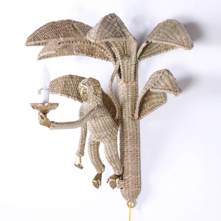 Pair of Mario Torres Wicker Monkey Sconces at 1stDibs