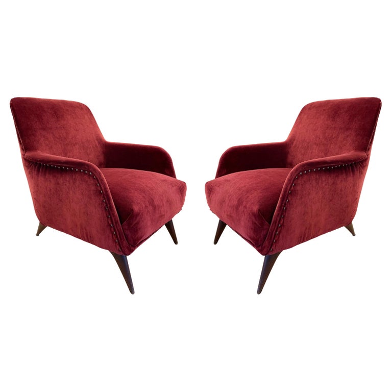 Pair of Maroon Italian Mid-Century Armchairs at 1stDibs
