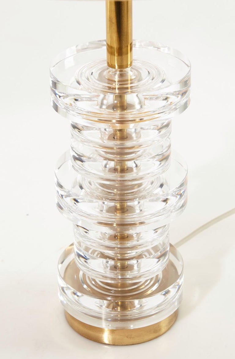 Pair of Massive Clear Crystal Disc Orrefors Lamps, Carl Fagerlund ...