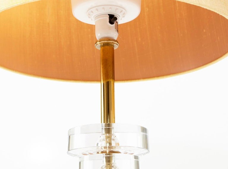 Pair of Massive Clear Crystal Disc Orrefors Lamps, Carl Fagerlund ...