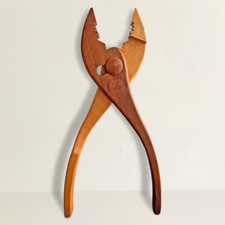 Pair of Massive Folk Art Carved Walnut and Maple Split-Joint Pliers For ...
