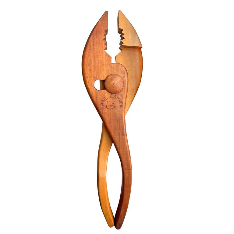 Pair of Massive Folk Art Carved Walnut and Maple Split-Joint Pliers For ...