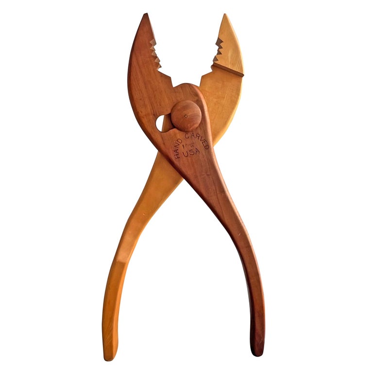 Pair of Massive Folk Art Carved Walnut and Maple Split-Joint Pliers For ...