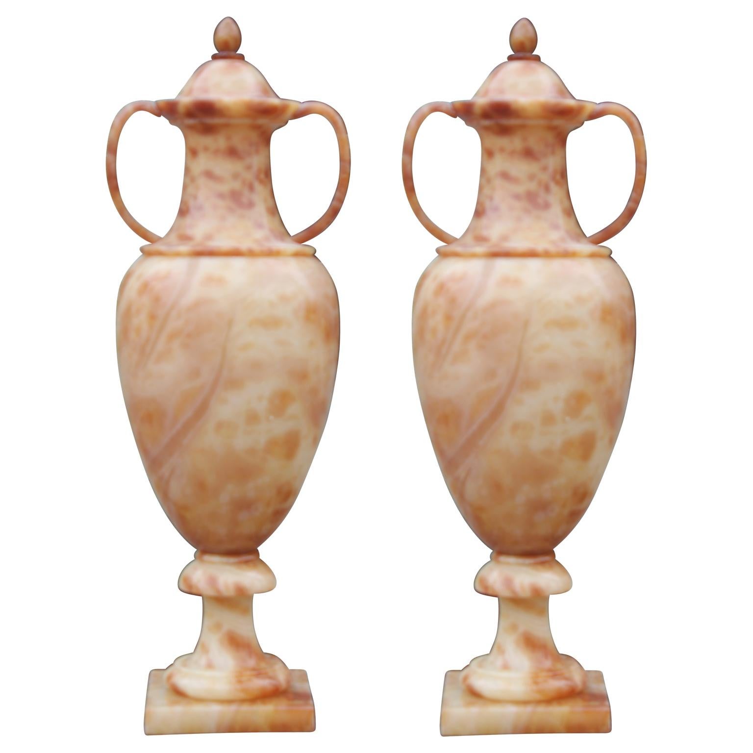Pair of Decorative Urn Lamps with Lion Masked Handles For Sale at 1stDibs