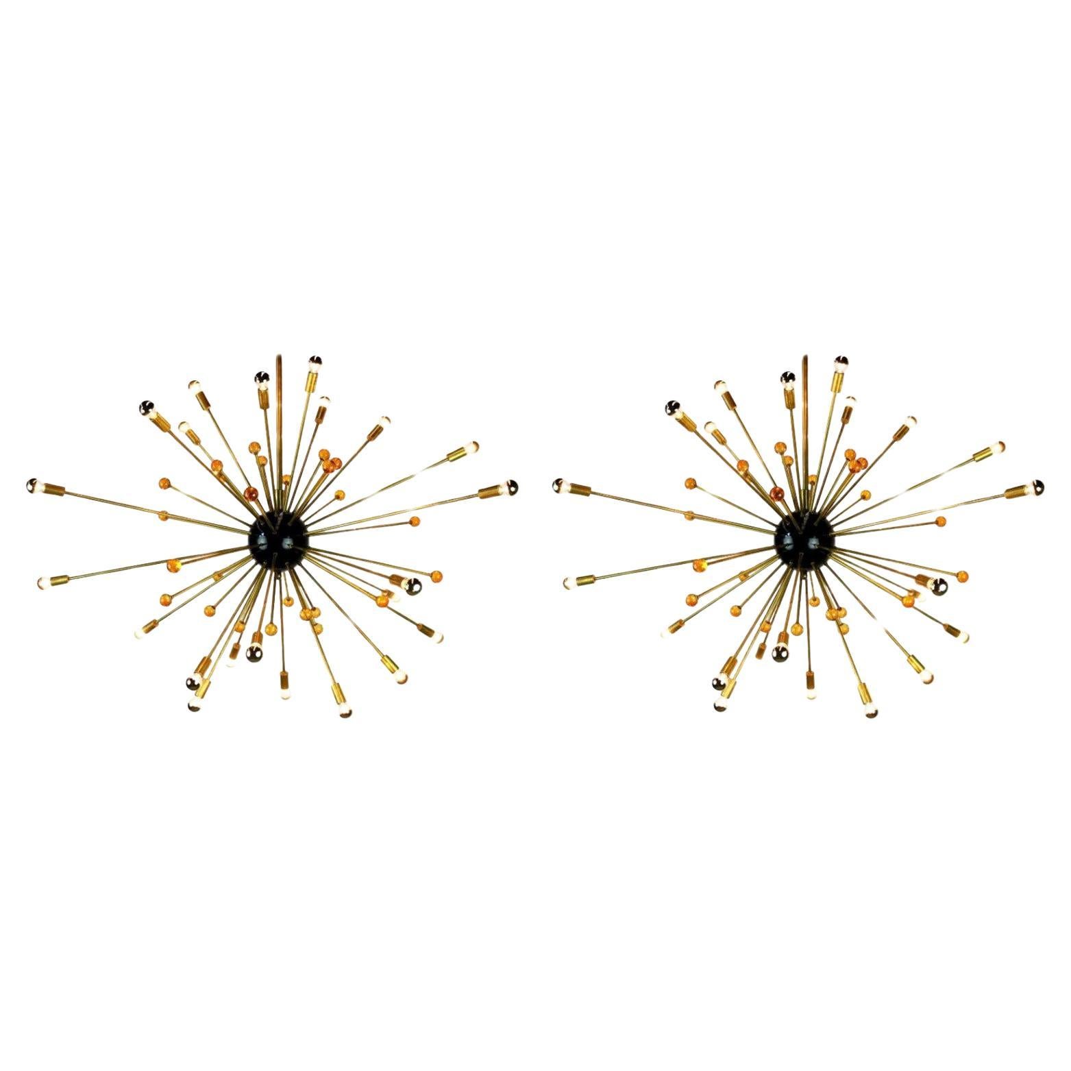 Large Italian Design Sputnik Stilnovo Chandelier 1950 Brass Orange ...