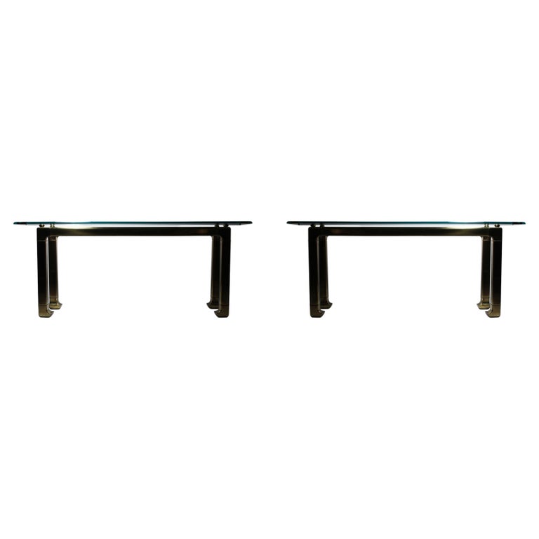 Pair of Mastercraft Glass Console Tables in the Asian Oriental Taste ...