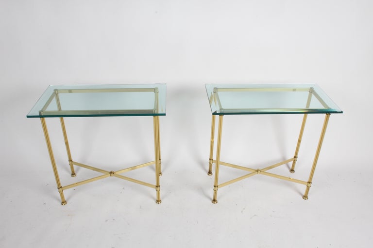 Pair of Mastercraft Hollywood Regency Fluted Brass and Glass Console ...