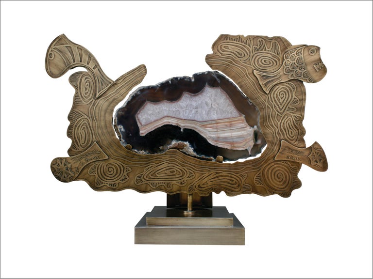 Pair of Matching Anemon Agate Stone Slice with Brass on Decorative ...