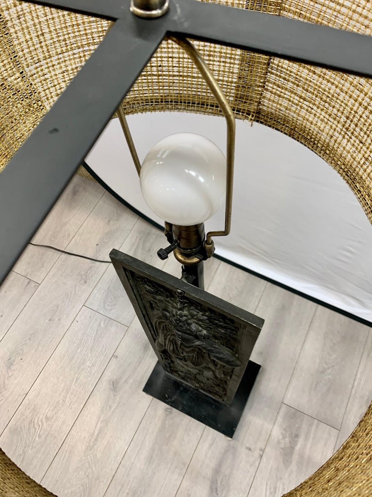 Pair of Matching Black Wrought Iron Panel Lamps For Sale at 1stDibs