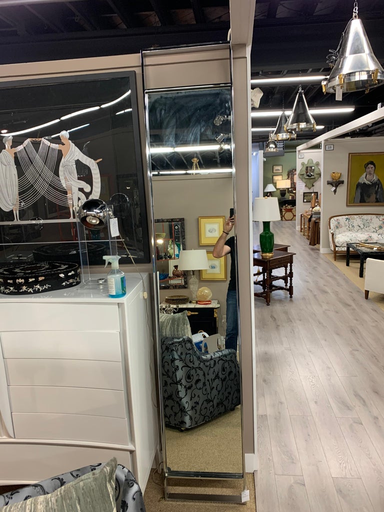 Pair of Matching Mid-Century Thin Full Length Eight Foot Tall Chrome ...