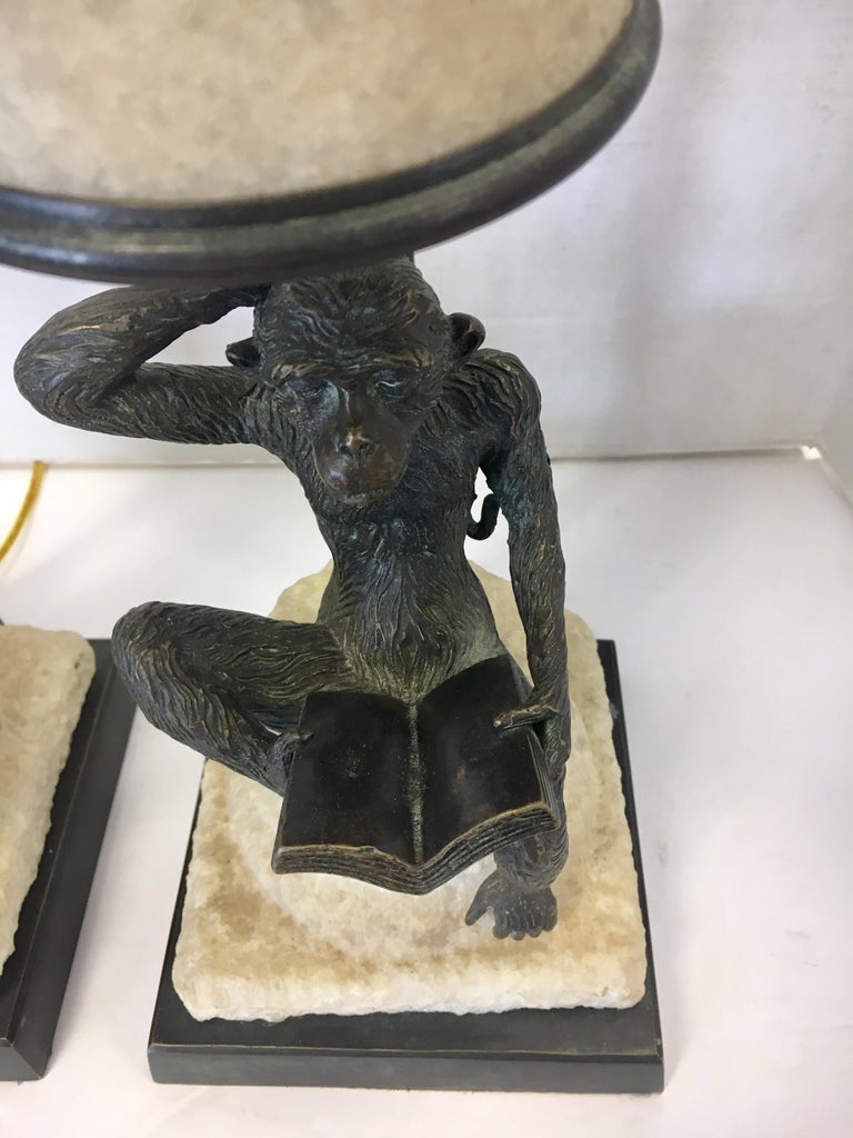Pair of Matching Stone and Bronze Monkey Table Lamps at 1stDibs