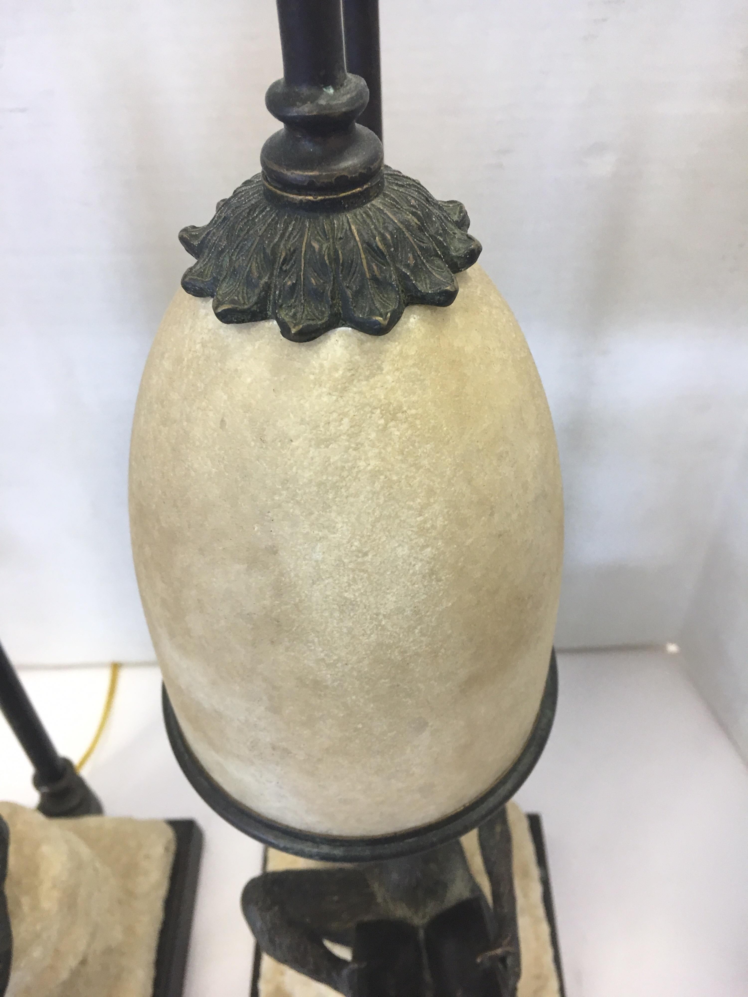 Pair of Matching Stone and Bronze Monkey Table Lamps at 1stDibs